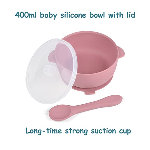 Infantever Baby Silicone Feeding Supplies, Led Weaning, Suction Bowl With Lid, Divided Toddler Plates, Soft Spoon Fork Utensils, Adjustable Bib, Sippy & Snack Cup, Baby Plate Set of 9 for 6 Months+