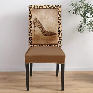 8PCS Dining Chair Covers Stretch Spandex Slipcovers Sexy Leopard High Heel Shoe Removable Washable Dining Room Seat Cover Cushion Protector for Home Hotel Banquet Decor Retro Wildlife Animal Skin