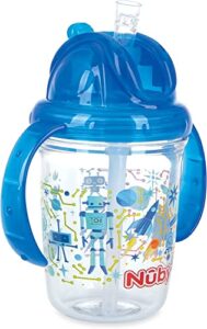 nuby tritan 2-handle no-spill flip-it fat straw printed cup - 8oz/ 240 ml, 12+ months, 1pk prints: space