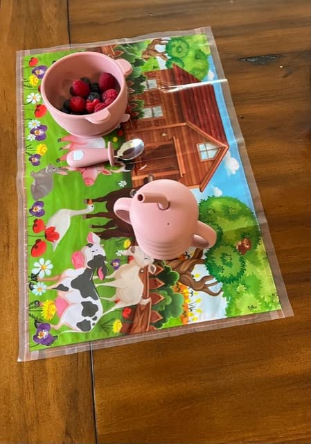 Kadazzel Disposable Place Mats, 40 Fun Farm Animal Disposable Sanitary Baby Toddler Sticky Mat