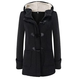 winter coats for women, chamarras para mujer el frio black trench coat women womans coats women's casual fashion loose solid color hat plus fleece collar pocket jacket fleece (4xl, black-1)