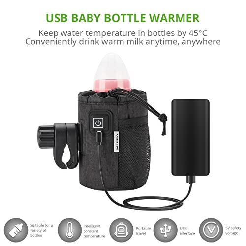 Bottle Warmer Bag, MUIFA 2 in 1 Portable USB Warmer Universal Cup Holder for Baby Stroller, Bike, Motorcycle,Wheelchair, Walker, ATV, Scooter, Marine Boat,Golf Cart