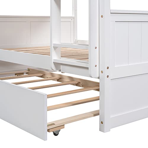 Harper & Bright Designs Full Over Full Bunk Bed for Adults Kids Teens, Full Bunk Beds with Trundle,Detachable Wood Bunk Bed Full Over Full Size with Ladder and High Guardrail,White