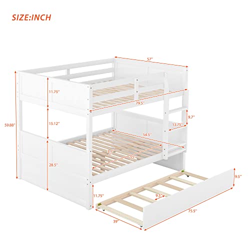 Harper & Bright Designs Full Over Full Bunk Bed for Adults Kids Teens, Full Bunk Beds with Trundle,Detachable Wood Bunk Bed Full Over Full Size with Ladder and High Guardrail,White