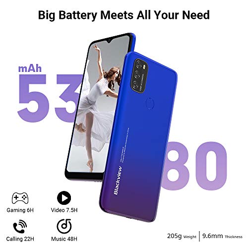 Blackview Unlocked Cell Phone A70(2022) 3GB+32GB/SD 128GB Android 11 Phone,5380mAh Massive Battery,Octa Core Smartphone ,4G Dual SIM Face Unlock&Fingerprint Mobile Phone 6.5" FHD+Large Screen