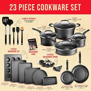 Cookware Set – 23 Piece –Black Multi-Sized Cooking Pots with Lids, Skillet Fry Pans and Bakeware – Reinforced Pressed Aluminum Metal - Suitable for Gas, Electric, Ceramic and Induction by BAKKEN Swiss