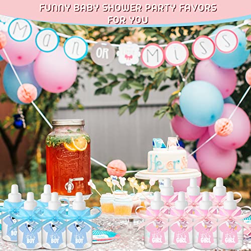 48 Set Gender Reveal Baby Shower Favors Baby Mini Milk Bottles Plastic Baby Milk Bottle 48 Pcs Mini Pacifiers Tiny Plastic Pacifiers 64 Pcs Gender Reveal Stickers Baby Shower Sticker and 2 Roll Ribbon