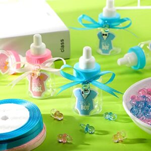 48 Set Gender Reveal Baby Shower Favors Baby Mini Milk Bottles Plastic Baby Milk Bottle 48 Pcs Mini Pacifiers Tiny Plastic Pacifiers 64 Pcs Gender Reveal Stickers Baby Shower Sticker and 2 Roll Ribbon