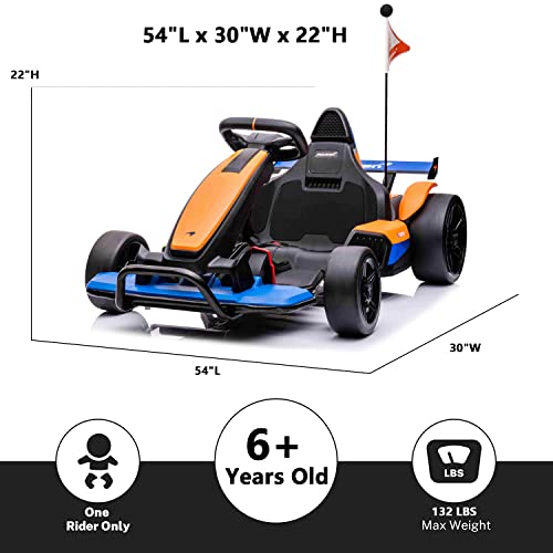 PRIME CLUB Electric Go Kart Kids Ride on Car 24V Ride on Toys Pedal Drift Cart with 2 Speeds,Sound System,LED Light,Racing Flag ,Christmas Birthday Gifts for 6+ Boys Girls