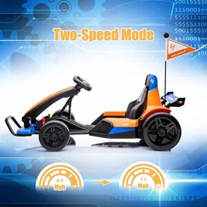 PRIME CLUB Electric Go Kart Kids Ride on Car 24V Ride on Toys Pedal Drift Cart with 2 Speeds,Sound System,LED Light,Racing Flag ,Christmas Birthday Gifts for 6+ Boys Girls