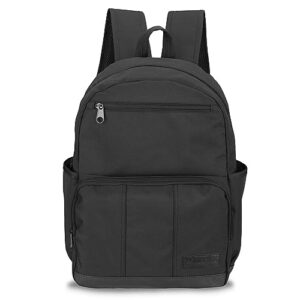 wrangler industry backpack classic logo water resistant casual daypack with padded laptop notebook sleeve (black)