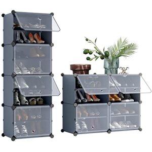 unzipe shoe rack, 8-tier shoe storage cabinet 16 pairs free standing shoe racks plastic shoes shelves diy cube organizer for closet hallway bedroom entryway garage, dark grey