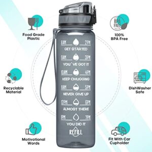 Geritto Motivational Water Bottle with Time Marker, 26/32 Oz BPA Free Water Bottles with Fruit Strainer, Wide Mouth and Fast Water Flow Motivational Water Bottle, Leak-Proof Water Bottle with Strap