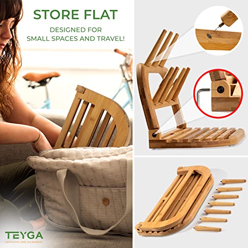 TEYGA Baby Bottle Drying Rack - Indestructible Bamboo Baby Bottle Rack Dryer, Pro-Earth Baby Bottle Holder & Baby Bottle Dryer Rack, Use as a Travel Baby Bottle Cleaning Kit as a Baby Bottle Organizer