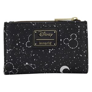 loungefly disney mickey constellation all over print glow in the dark flap polyurethane wallet, bifold