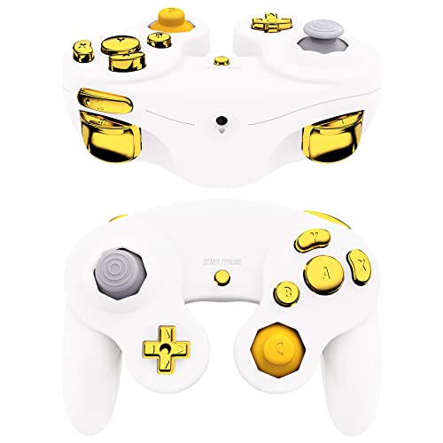 eXtremeRate Chrome Gold Repair ABXY D-pad Z L R Keys for Nintendo Gamecube Controller, DIY Replacement Full Set Buttons Thumbsticks & Tools for Nintendo Gamecube Controller - Controller NOT Included