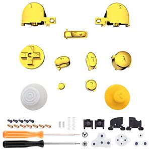 eXtremeRate Chrome Gold Repair ABXY D-pad Z L R Keys for Nintendo Gamecube Controller, DIY Replacement Full Set Buttons Thumbsticks & Tools for Nintendo Gamecube Controller - Controller NOT Included