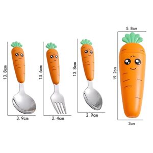 clinmday Kids Spoons and Forks,Toddler Utensils, Metal Cutlery Set for Lunchbox (Carrot Shape Spoon Fork) A