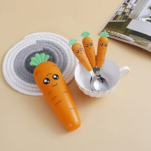 clinmday Kids Spoons and Forks,Toddler Utensils, Metal Cutlery Set for Lunchbox (Carrot Shape Spoon Fork) A