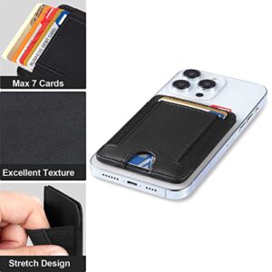 Magnetic Card Holder Leather Wallet, Credit Card Holder Wallet with MagSafe for iPhone 14/14 Plus/14 Pro/14 Pro Max and 13/12 Series Magsafe Wallet, Max Fit 7 Cards, RFID Blocking, Compact Size