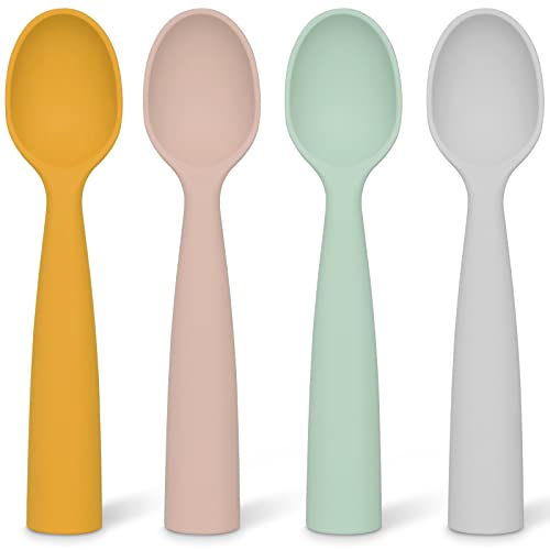 Vicloon Silicone Baby Feeding Spoons, 4 Pack First Stage Feeding Spoons for Infants, Baby Led Weaning, Easy to Grip & Hold Baby Spoons