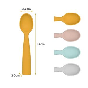 Vicloon Silicone Baby Feeding Spoons, 4 Pack First Stage Feeding Spoons for Infants, Baby Led Weaning, Easy to Grip & Hold Baby Spoons