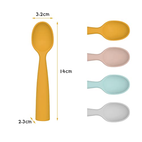 Vicloon Silicone Baby Feeding Spoons, 4 Pack First Stage Feeding Spoons for Infants, Baby Led Weaning, Easy to Grip & Hold Baby Spoons