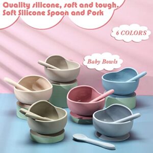 EBOOT 6 Set Baby Bowls with Suction Sets, Toddler Led Weaning Spoon and Fork Baby Utensils Suction Bowls Silicone Bowls for Baby Toddler First Stage Feeding Utensils