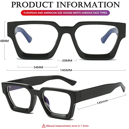 AIEYEZO Square Thick Frame Glasses for Women Men Fashion Blue Light Glasses Trendy Chic Computer Eyeglasses (Black)