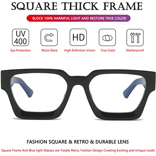 AIEYEZO Square Thick Frame Glasses for Women Men Fashion Blue Light Glasses Trendy Chic Computer Eyeglasses (Black)