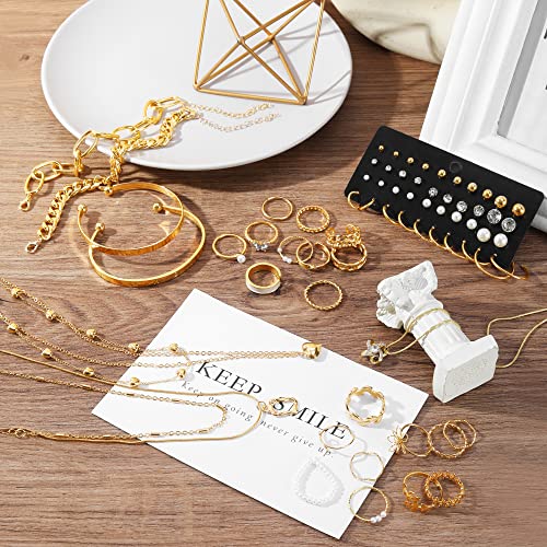 IFKM Gold Plated Jewelry Set with 5 PCS Necklace, 14 PCS Bracelet, 20 Pairs Earring, 20 PCS Knuckle Rings for Women Girls Valentine Anniversary Birthday Friendship Gift