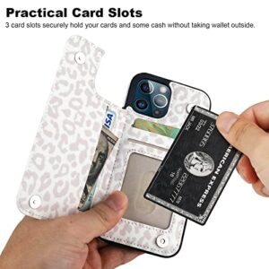 HAOPINSH for iPhone 12/12 Pro Wallet Case with Card Holder, White Leopard Cheetah Pattern Back Flip Folio PU Leather Kickstand Card Slots Case for Women Girls, Double Magnetic Clasp Shockproof 6.1"