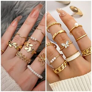 IFKM Gold Plated Jewelry Set with 5 PCS Necklace, 14 PCS Bracelet, 20 Pairs Earring, 20 PCS Knuckle Rings for Women Girls Valentine Anniversary Birthday Friendship Gift