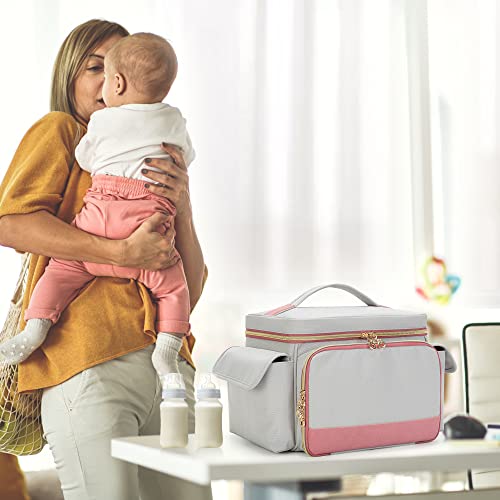 Damero Breast Pump Bag Compatible with Spectra S1 and S2, Pumping Cooler Bag for Bottles and Breast Parts, Fits for Home or Travel Use, Light-Gray Pink