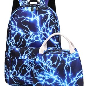 mezhsa Boy School Backpack Elementary Middle Lightning Bookbag Laptop Teenager Waterproof Lightweight 17 Inches (Suit Blue)