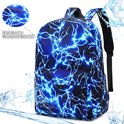 mezhsa Boy School Backpack Elementary Middle Lightning Bookbag Laptop Teenager Waterproof Lightweight 17 Inches (Suit Blue)