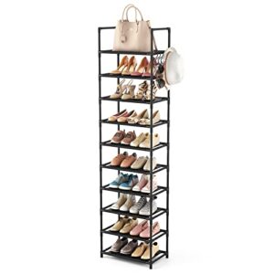 lanteful 10 tiers tall shoe rack 20-25 pairs boots organizer storage sturdy narrow shoe shelf for entryway, closets with hooks, black