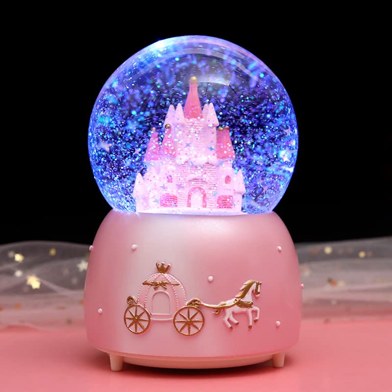 Musical Castle Snow Globes Gift Glittering Snow House Music Boxes Automatic Snowfall Rotating Crystal Balls with Color Changing LED Lights for Girls Women Christmas Birthday