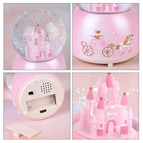 Musical Castle Snow Globes Gift Glittering Snow House Music Boxes Automatic Snowfall Rotating Crystal Balls with Color Changing LED Lights for Girls Women Christmas Birthday