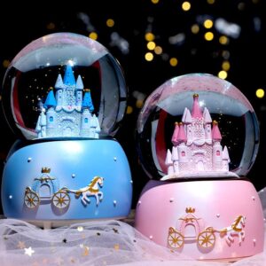 Musical Castle Snow Globes Gift Glittering Snow House Music Boxes Automatic Snowfall Rotating Crystal Balls with Color Changing LED Lights for Girls Women Christmas Birthday