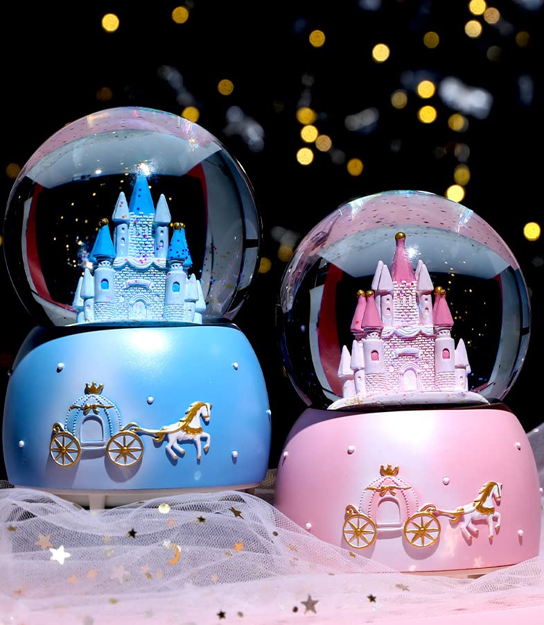 Musical Castle Snow Globes Gift Glittering Snow House Music Boxes Automatic Snowfall Rotating Crystal Balls with Color Changing LED Lights for Girls Women Christmas Birthday