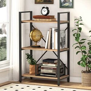 BON AUGURE Industrial 3 Tier Bookshelf, Rustic Small Book Shelves for Small Space, Short Wood Metal Etagere Bookcase (Vintage Oak)