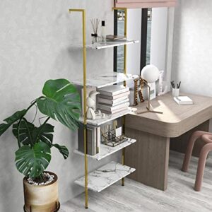 cavoba modern ladder shelf, 5-tier open wall-mounted bookshelf, plant flower stand utility organizer bookcase (gold/white)