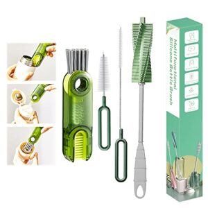 water bottle cleaner brush set, meritpick 3 in 1 multipurpose bottle gap cleaner brush & long handle silicone bottle brush & straw cleaner brush for all water bottle, baby bottles (green)