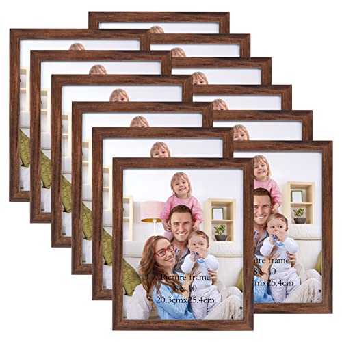 Giftgarden 8x10 Picture Frame Brown Set of 12, Multi Rustic Walnut Wood-Color 8 by 10 Photo Frames Bulk for Wall or Tabletop Display