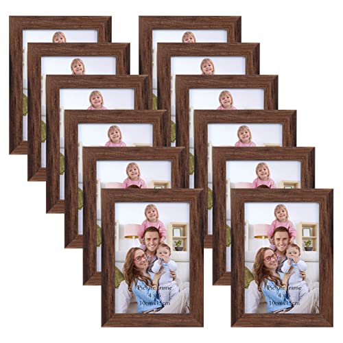 Giftgarden 4x6 Picture Frame Brown Set of 12, Multi Rustic Walnut Wood-Color 4 by 6 Photo Frames Bulk for Wall or Tabletop Display