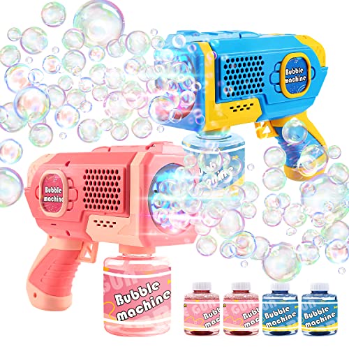 EagleStone 2 Bubble Guns for Toddlers, Automatic Bubble Machine for Kids, Bubble Blower w/ 4 Bottles Bubble Solution Refill & LED Lights, Bubbles Party Favors for Summer Outdoor Toy Birthday Gifts