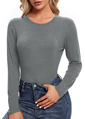 Urban CoCo Womens Crewneck Slim Fitted Long Sleeve T-Shirt Solid Tight Tunic Tops (Dark Grey, XL)