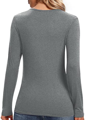 Urban CoCo Womens Crewneck Slim Fitted Long Sleeve T-Shirt Solid Tight Tunic Tops (Dark Grey, XL)