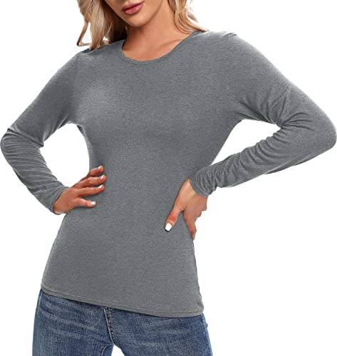 Urban CoCo Womens Crewneck Slim Fitted Long Sleeve T-Shirt Solid Tight Tunic Tops (Dark Grey, XL)